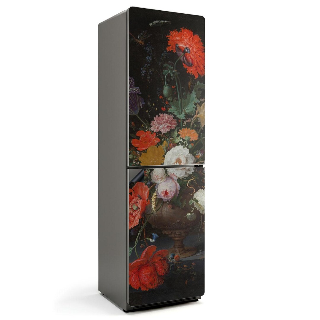 Floral Bouquet in A Vase Fridge Magnetic Decal, Red Stylish Fridge ...