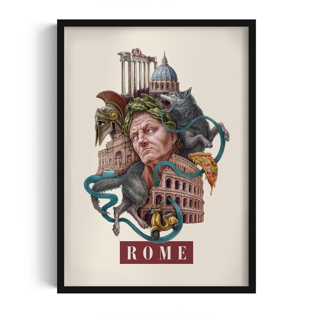 Rome Illustration in Frame, Rome City Wall Art, City Art Frame, Art ...