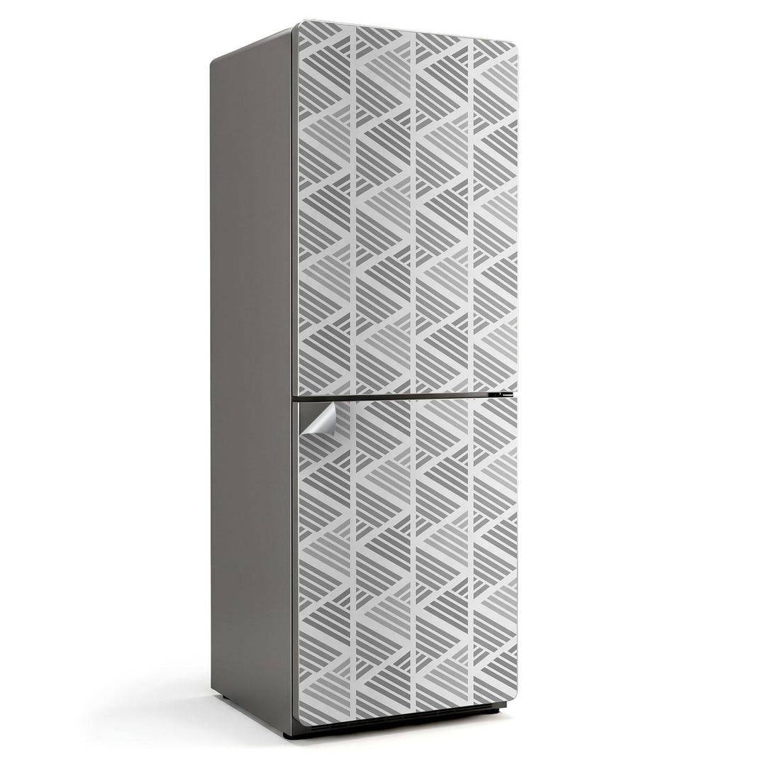 Geometric Line Pattern Refrigerator Wrap, Gray Fridge Sticker, Kitchen ...