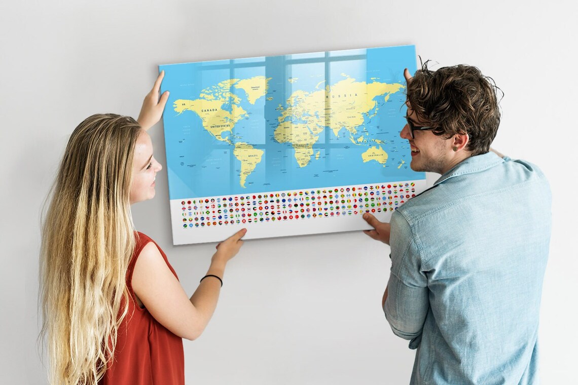 World Map Magnetic Board, Visited Countries Map, Multicolour Places You ...