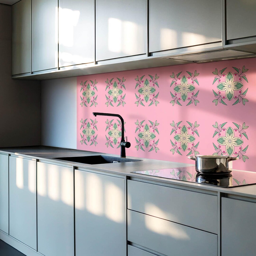 Floral Leaves PVC Wall Tiles, Pink Tile Stickers, Peel and Stick Tiles ...