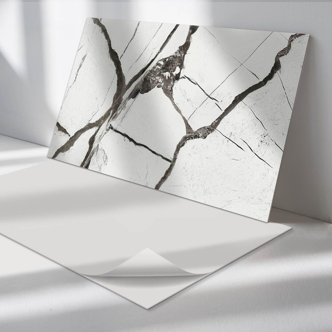 Marble With Veins Panel Stickers, White Self Adhesive Panels ...