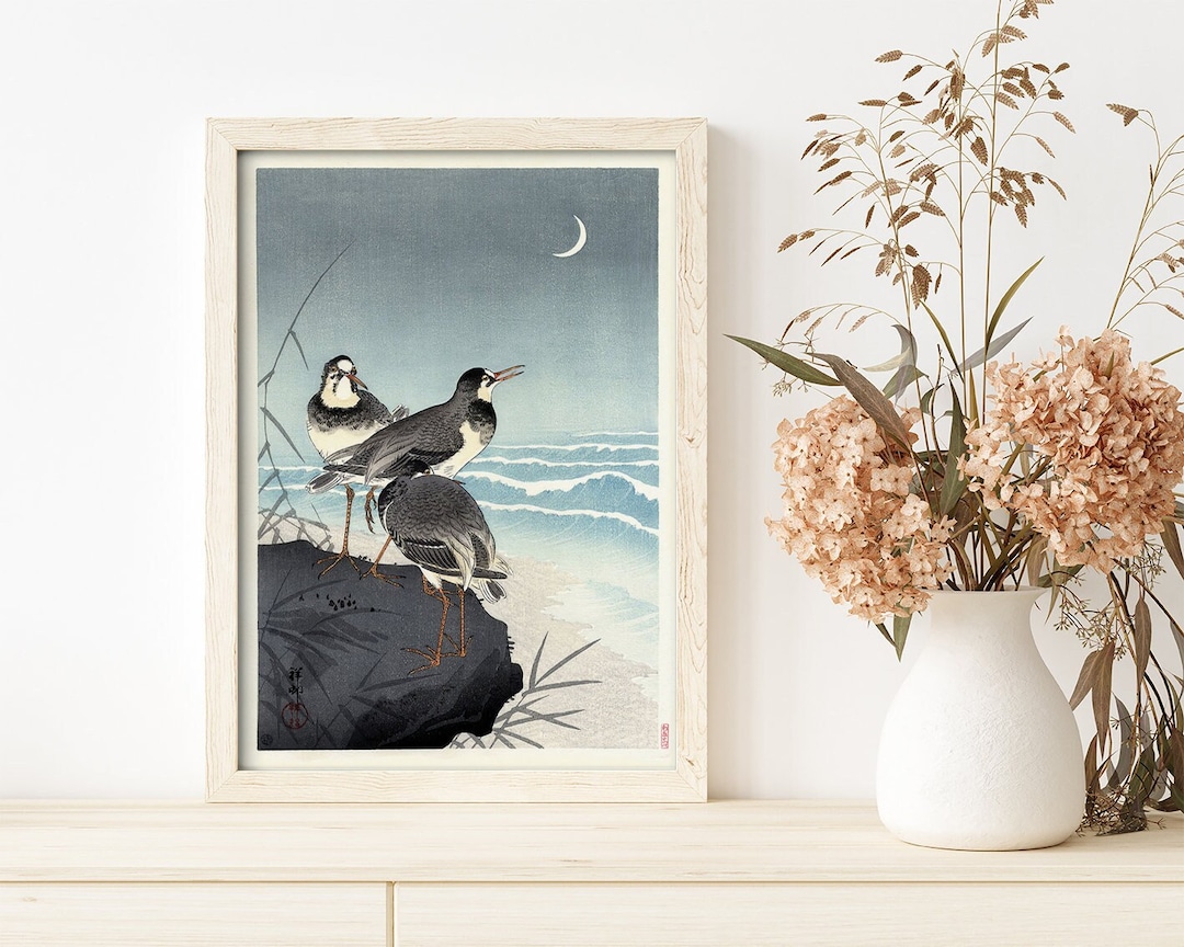 Plovers Waves and Moon Ukiyo Print by Ohara Koson #362 Retro Prints ...