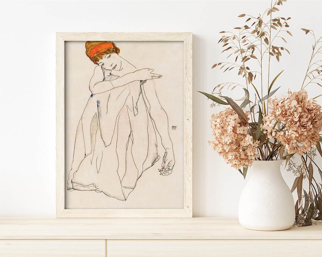 Dancer From 1913 by Egon Schiele Original Female Line Art Drawin #541 ...