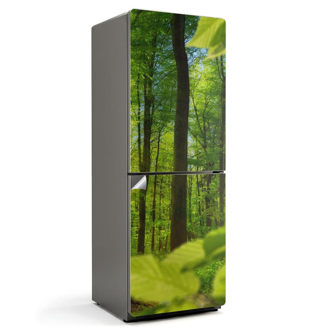 Green Forest in the Sun Refrigerator Decal, Green Fridge Wrap Sticker ...