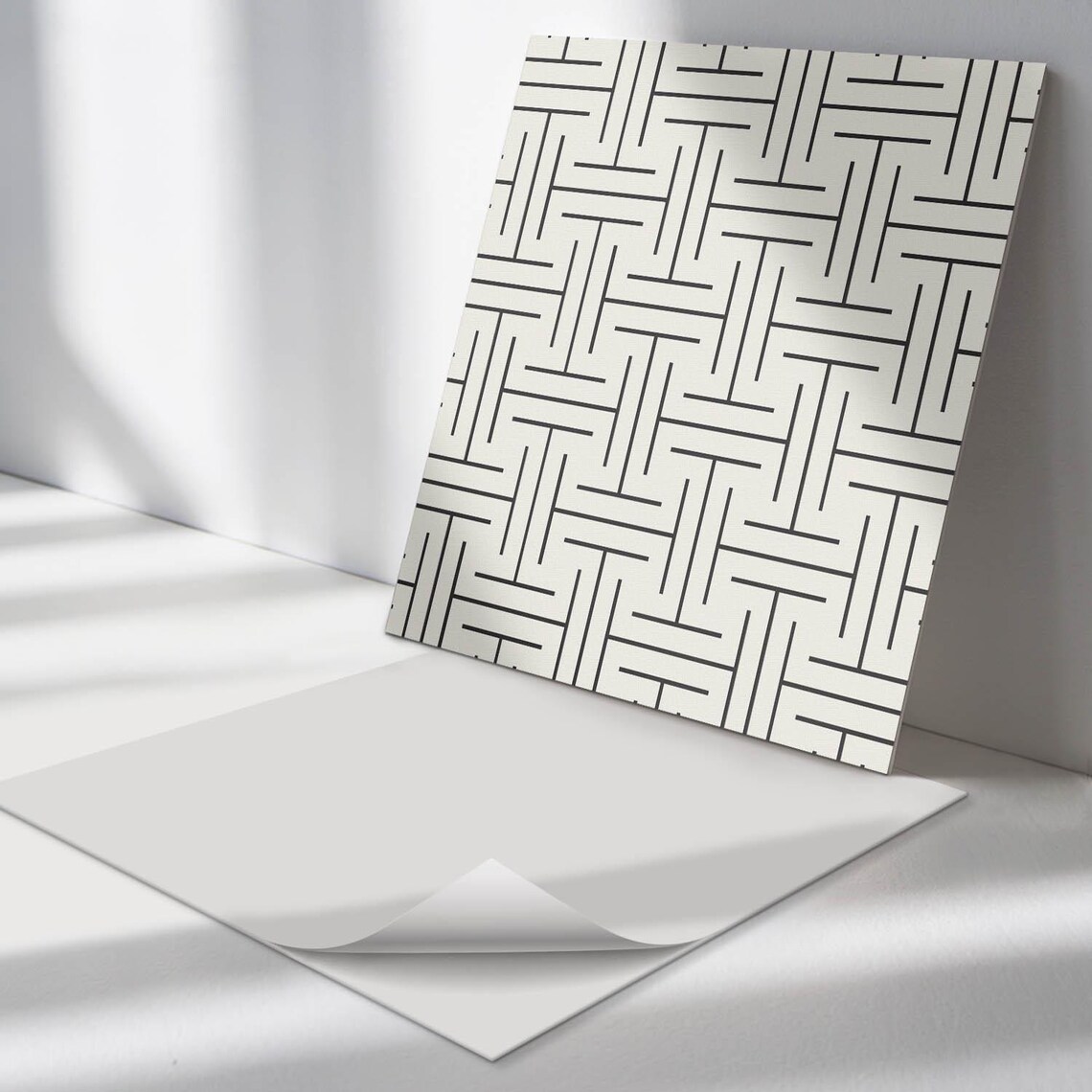 Geometric Checkered Pattern Tile Stickers, Black Self Adhesive Tiles ...