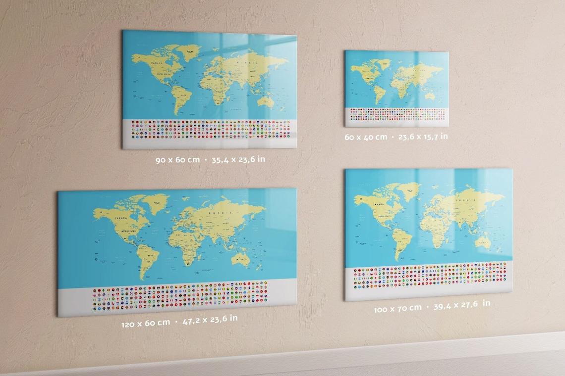 World Map Magnetic Board, Visited Countries Map, Multicolour Places You ...