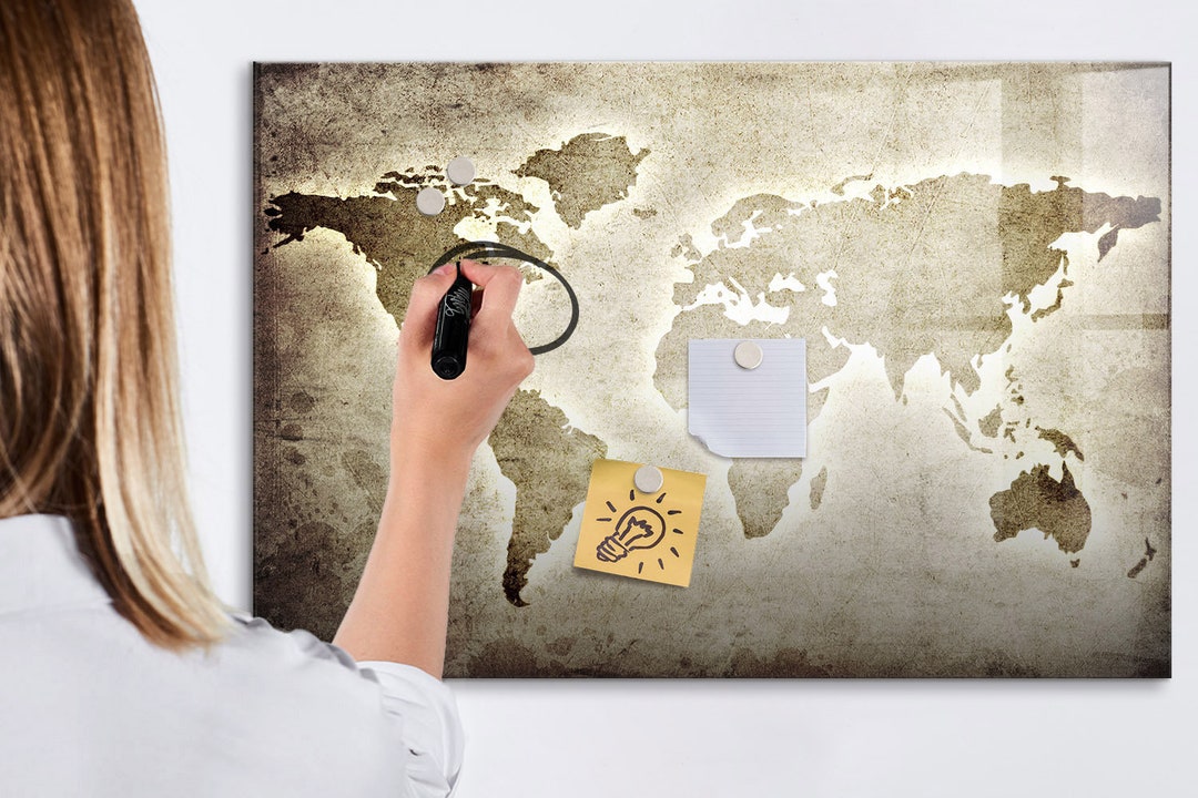 World Map Magnetic Board, Places You've Been, Gray Trip Map, Visited ...