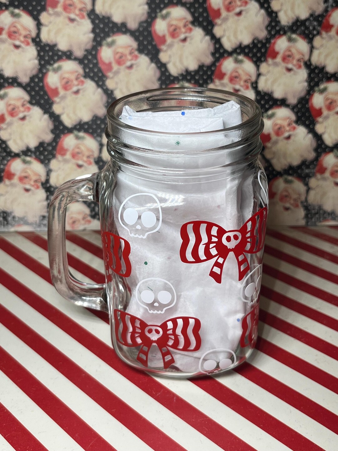 Skull and Bow Manson Jar Mug Iced Coffee Cup Christmas Bow Mason Jar ...