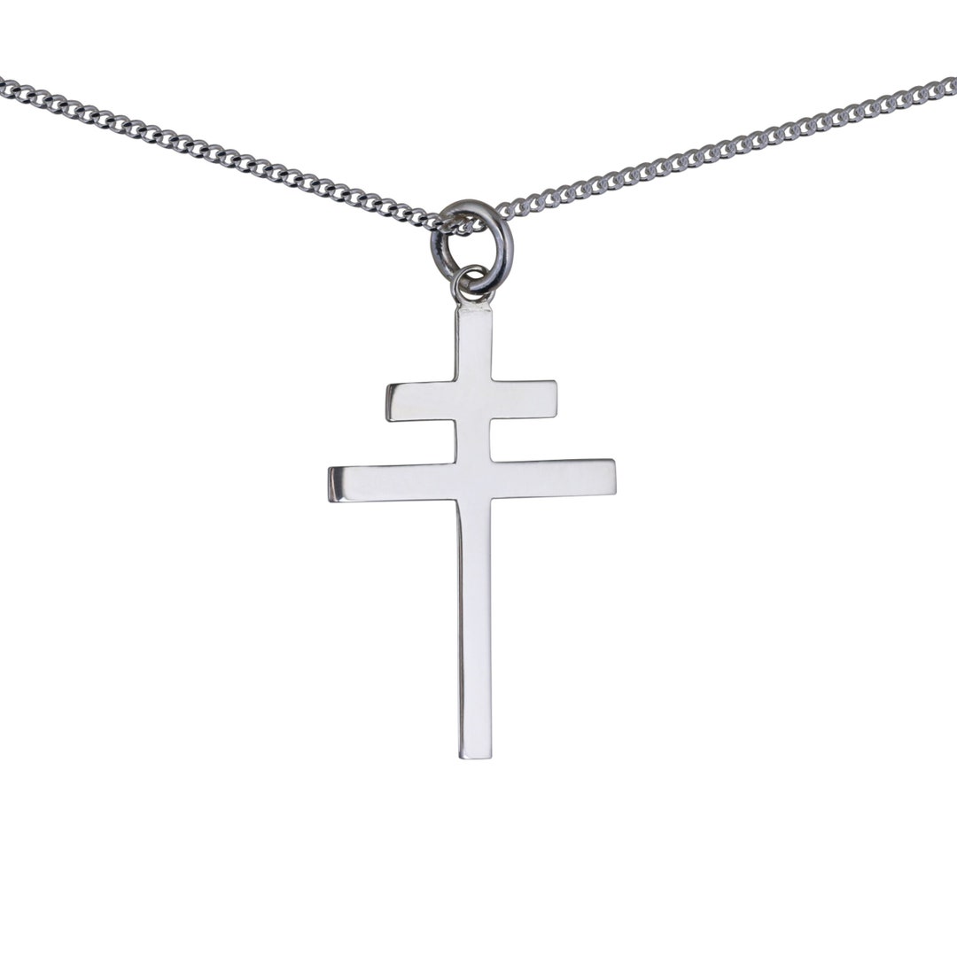 Collier pendentif croix de Lorraine en argent sterling, grand 32 x 21 ...