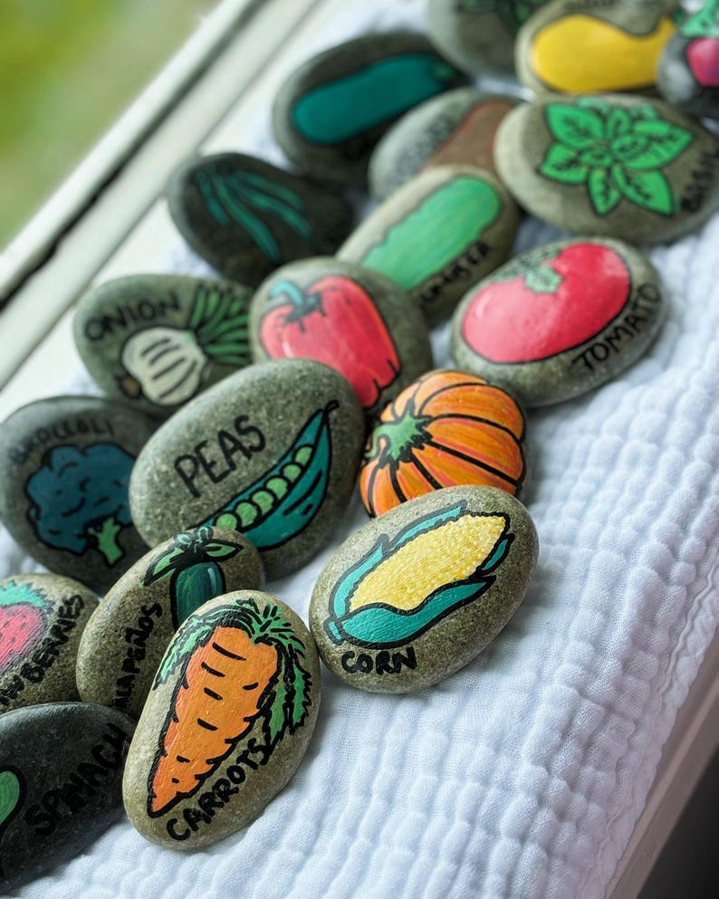 2-3 Inch Painted Rock Markers, Painted Stones, Garden Marker - Etsy