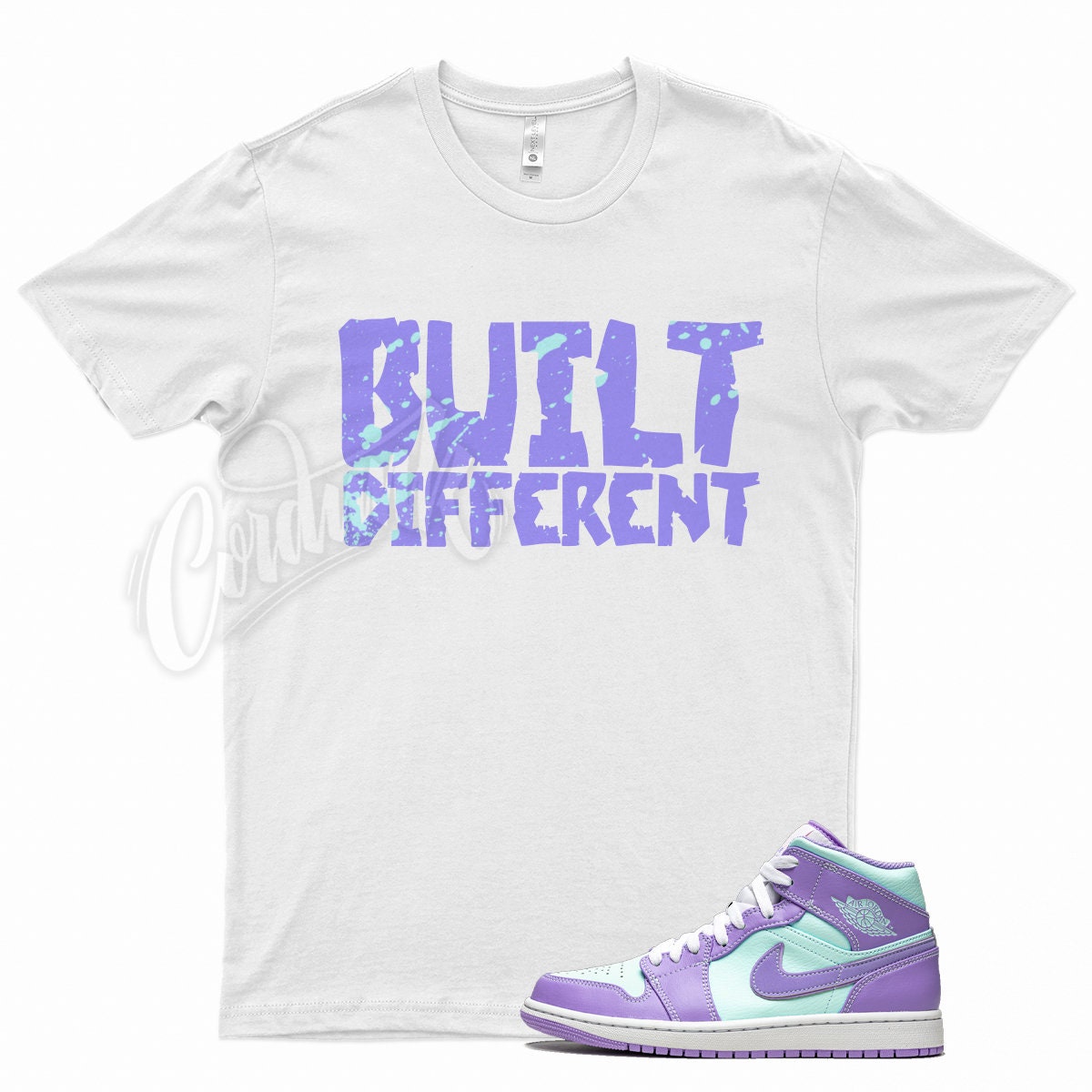 White BUILT T Shirt to Match Air Jordan 1 Mid Purple Aqua Lavender Arctic Pulse Etsy UK
