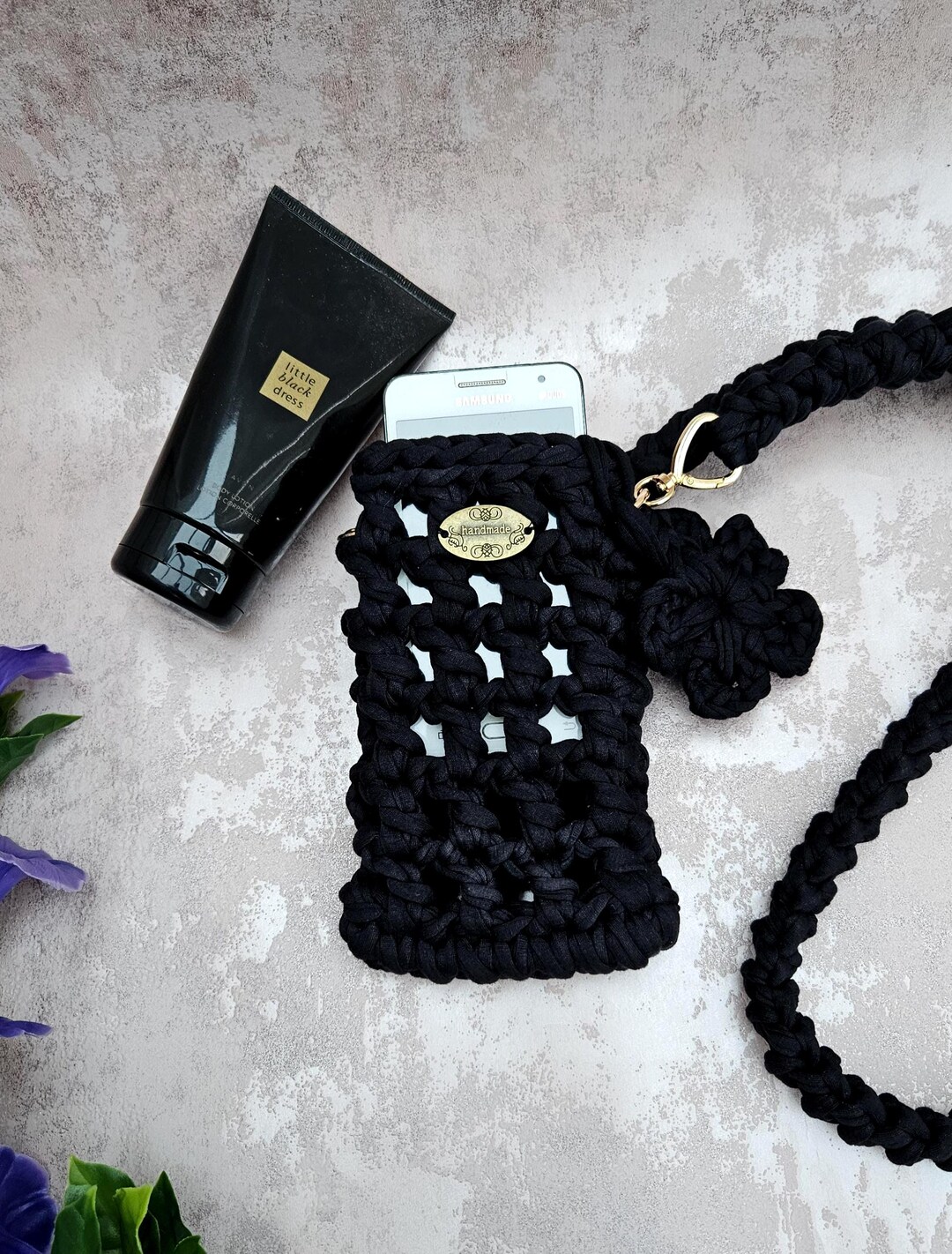 Black Crochet Party Concert Mobile Carrier, Small Travel Vertical Cell ...