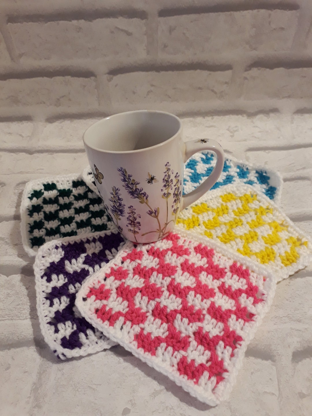 Coasters Crochet Checkered Pattern Set of 6,4,3 Quirky Cup Mat Tea ...