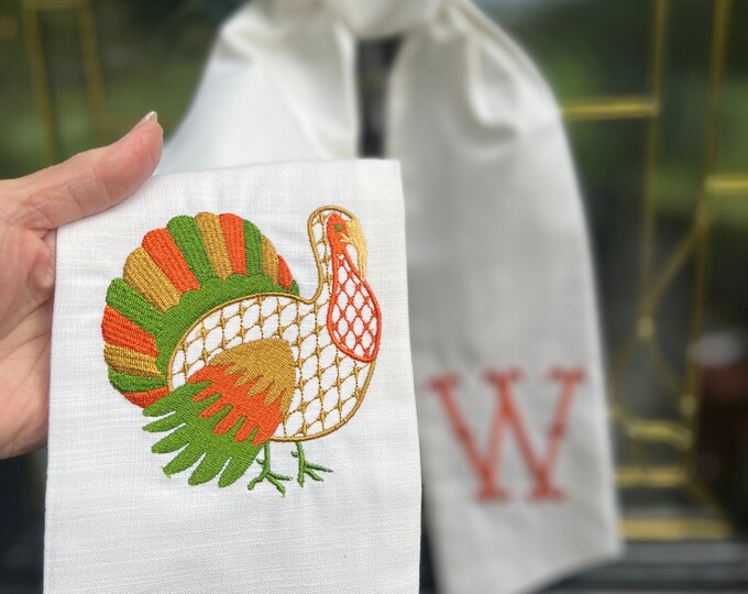 Traditional Thanksgiving Turkey Wreath Sash, Turkey With Monogram ...