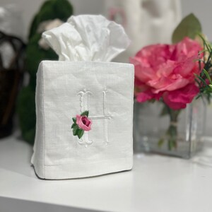 Custom Monogrammed Tissue Box Cover With Rose Scalloped Monogram ...