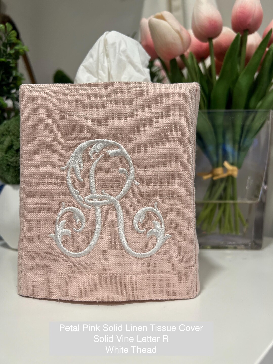 Custom Monogrammed Tissue Box Cover With SOLID Vine Monogram - Etsy