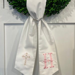 Christening Cross and Monogram Wreath Sash, Baptism Cross Wreath Sash ...