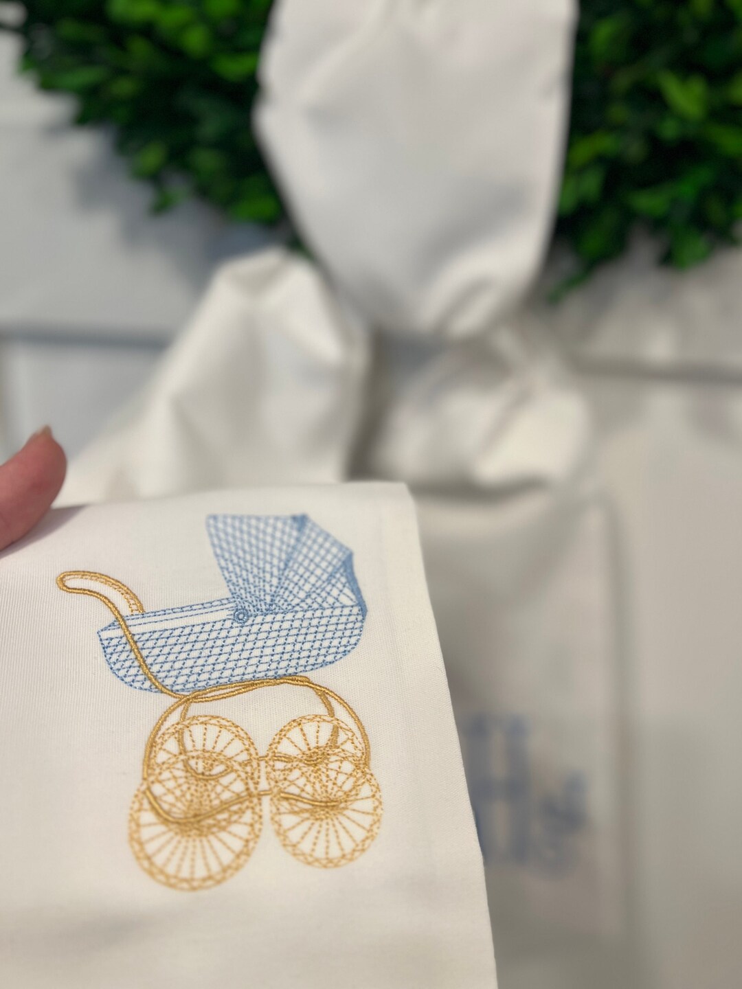 New Baby Carriage Wreath Sash With Monogram, Baby Room Decor, Baby ...