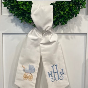 New Baby Carriage Wreath Sash With Monogram, Baby Room Decor, Baby ...