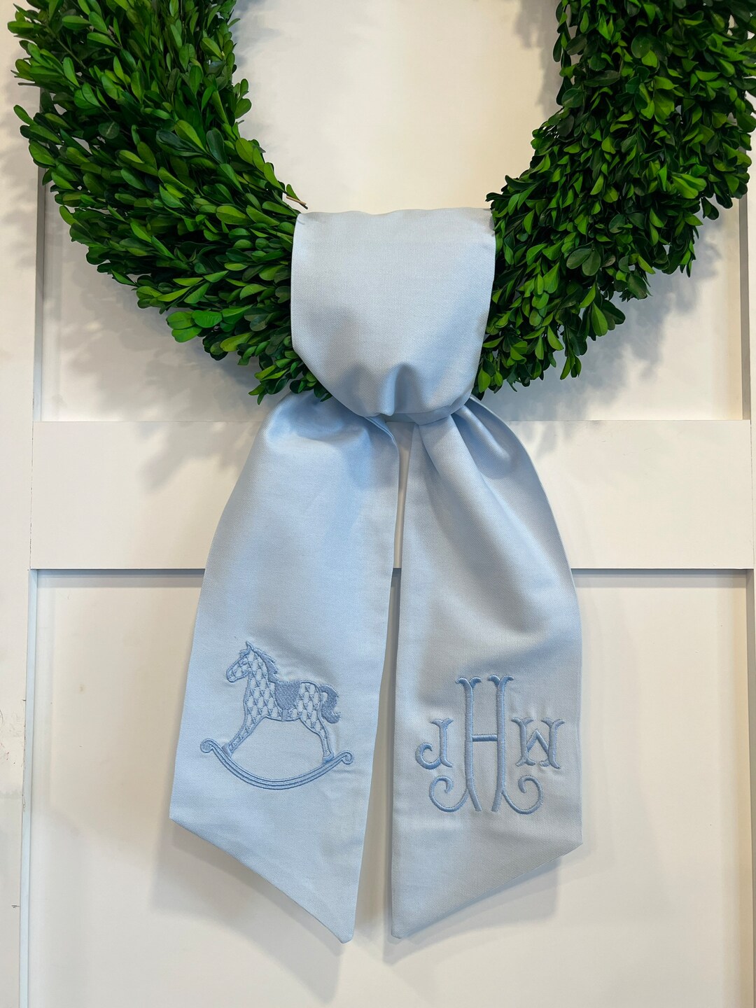Rocking Horse New Baby Wreath Sash With TRIPLE Monogram, Baby Room ...