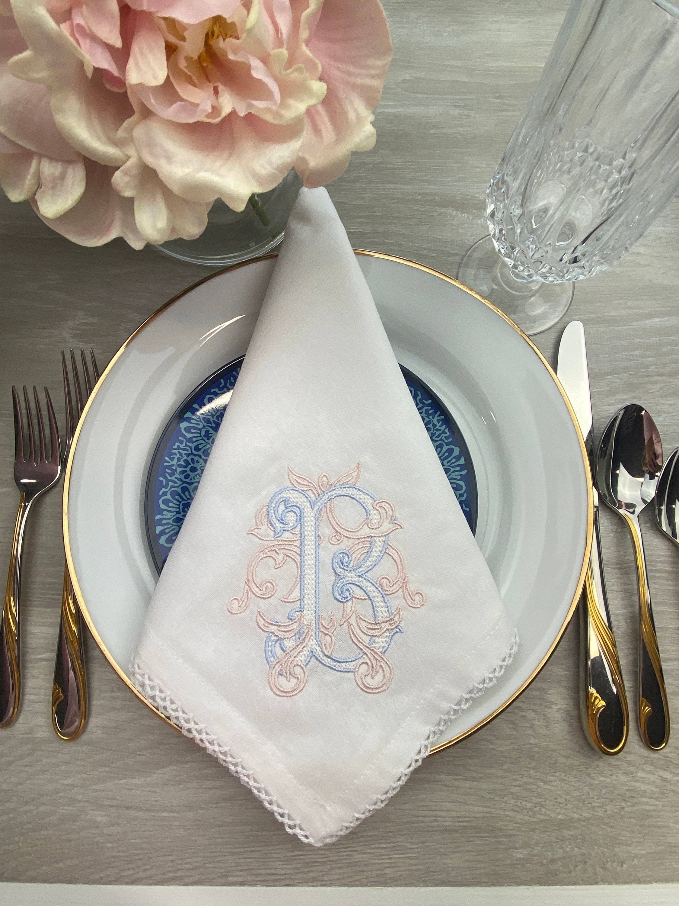 Custom Vintage Monogram Dinner Napkins Set of Six Wedding | Etsy