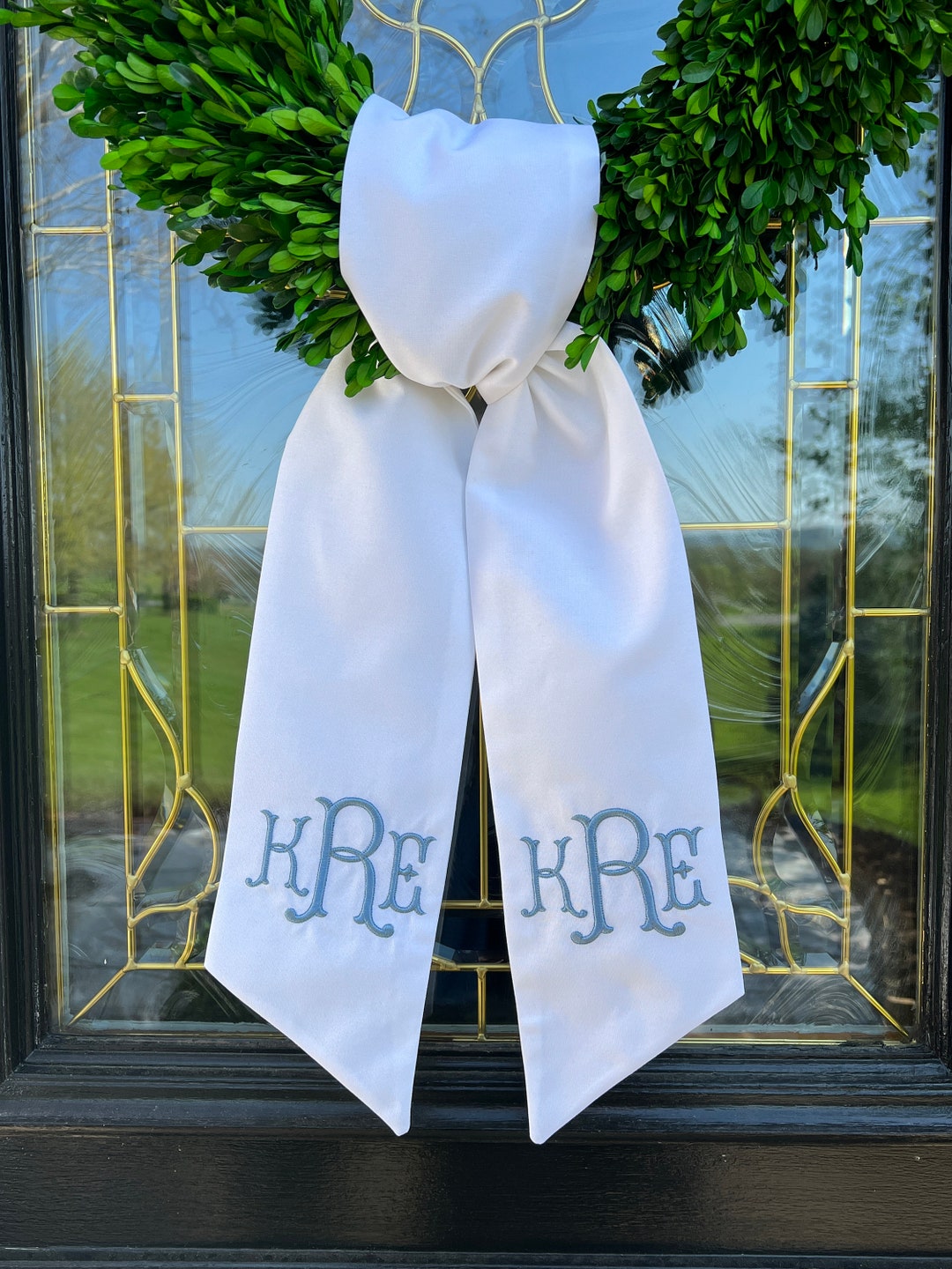 Wreath Sash With Triple Monogram, Wreath Bow, Monogram Front Door ...