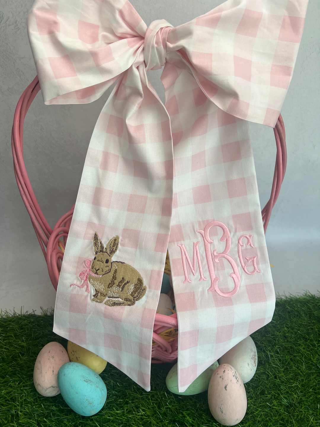 Easter Basket BOW With Triple Monogram, BUNNY W/bow 70" LONGER Custom ...