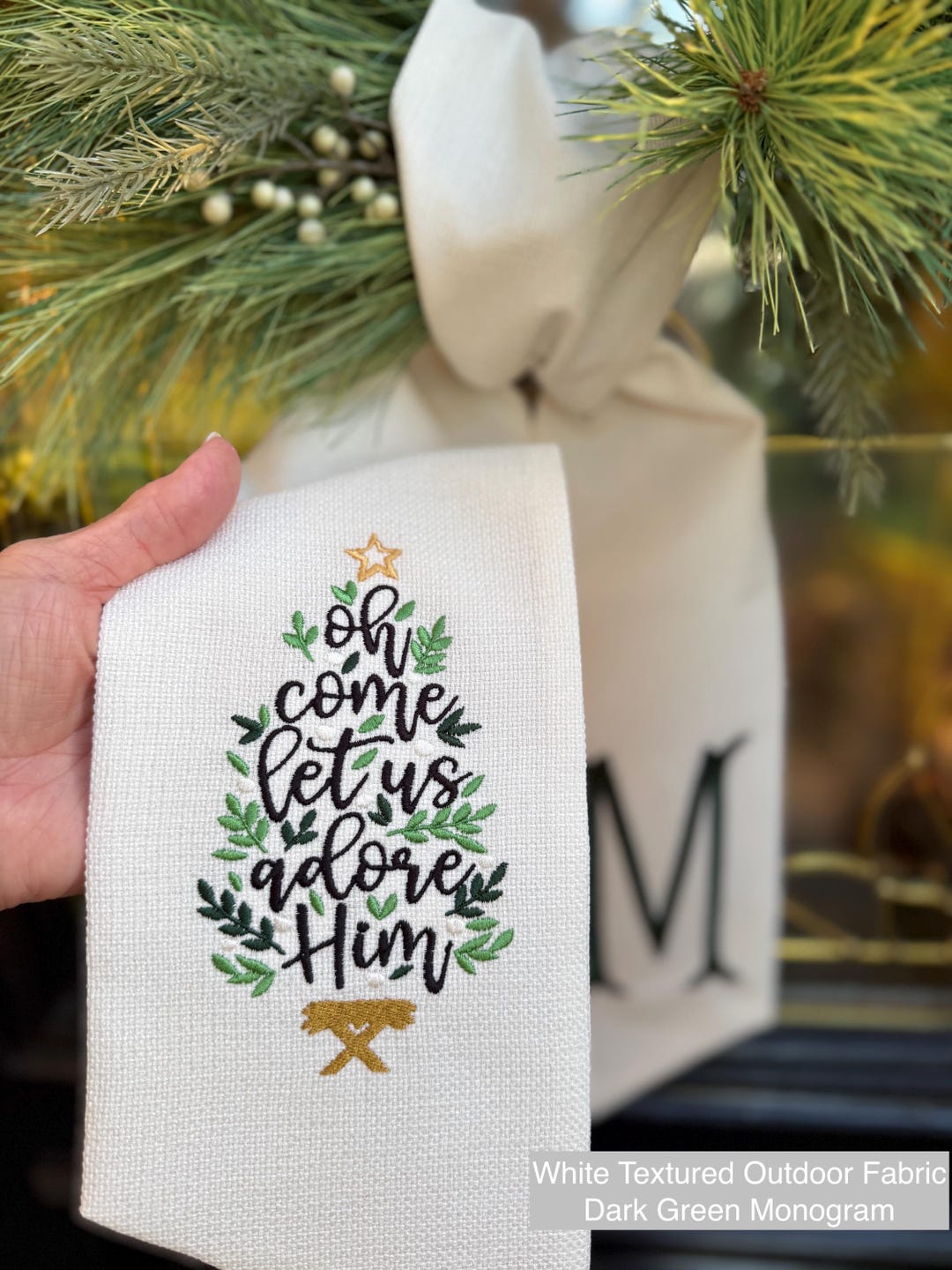 Christmas Tree Wreath Sash With Monogram, Christmas Wreath Bow, Oh Come ...