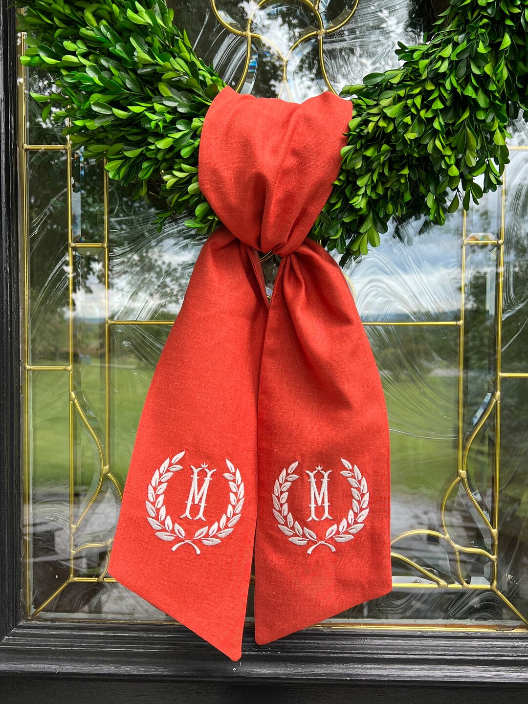 Laurel Swag + Monogram Wreath Sash - Etsy