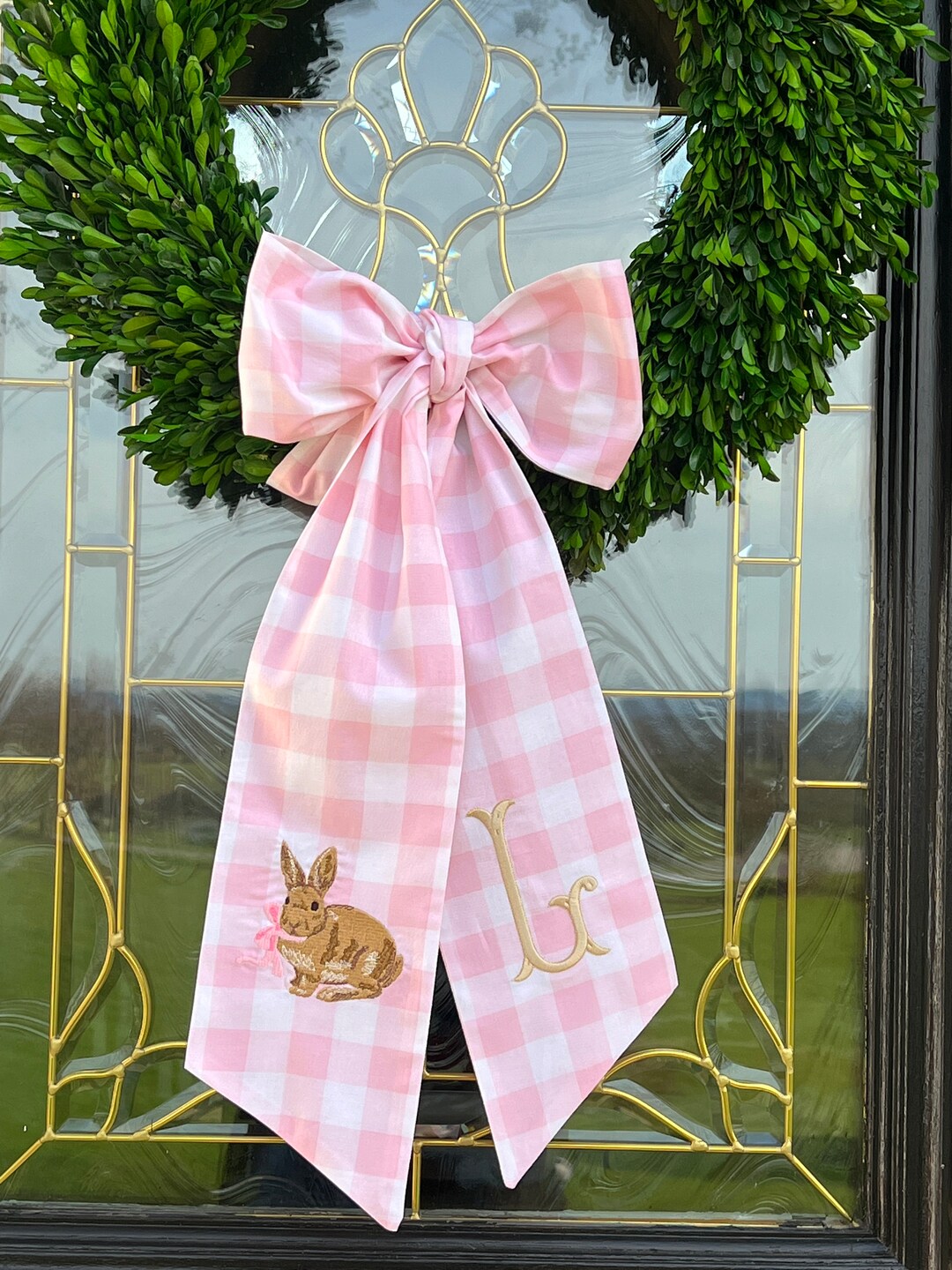 Easter Bunny W/bow LONGER Wreath BOW 80", Monogram Front Door Decor ...