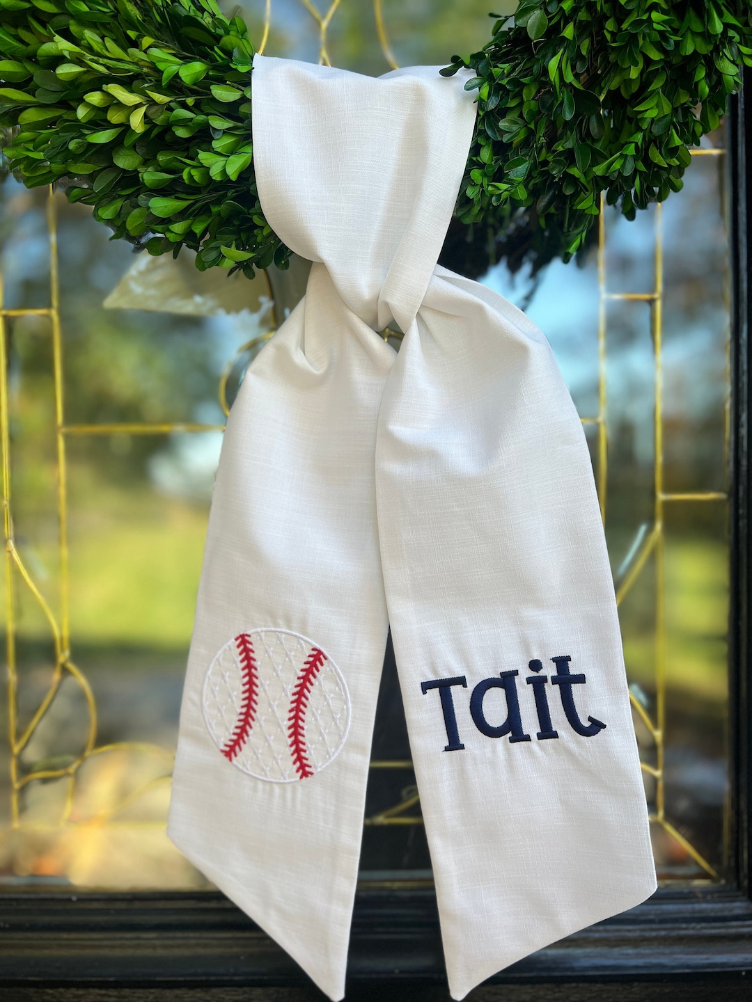 Baseball Wreath Sash With Monogram, Sports Game Day Wreath Bow, Team ...