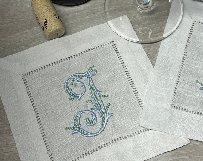 Personalized Beaded Script Monogram Linen Cocktail Napkin, Linen ...