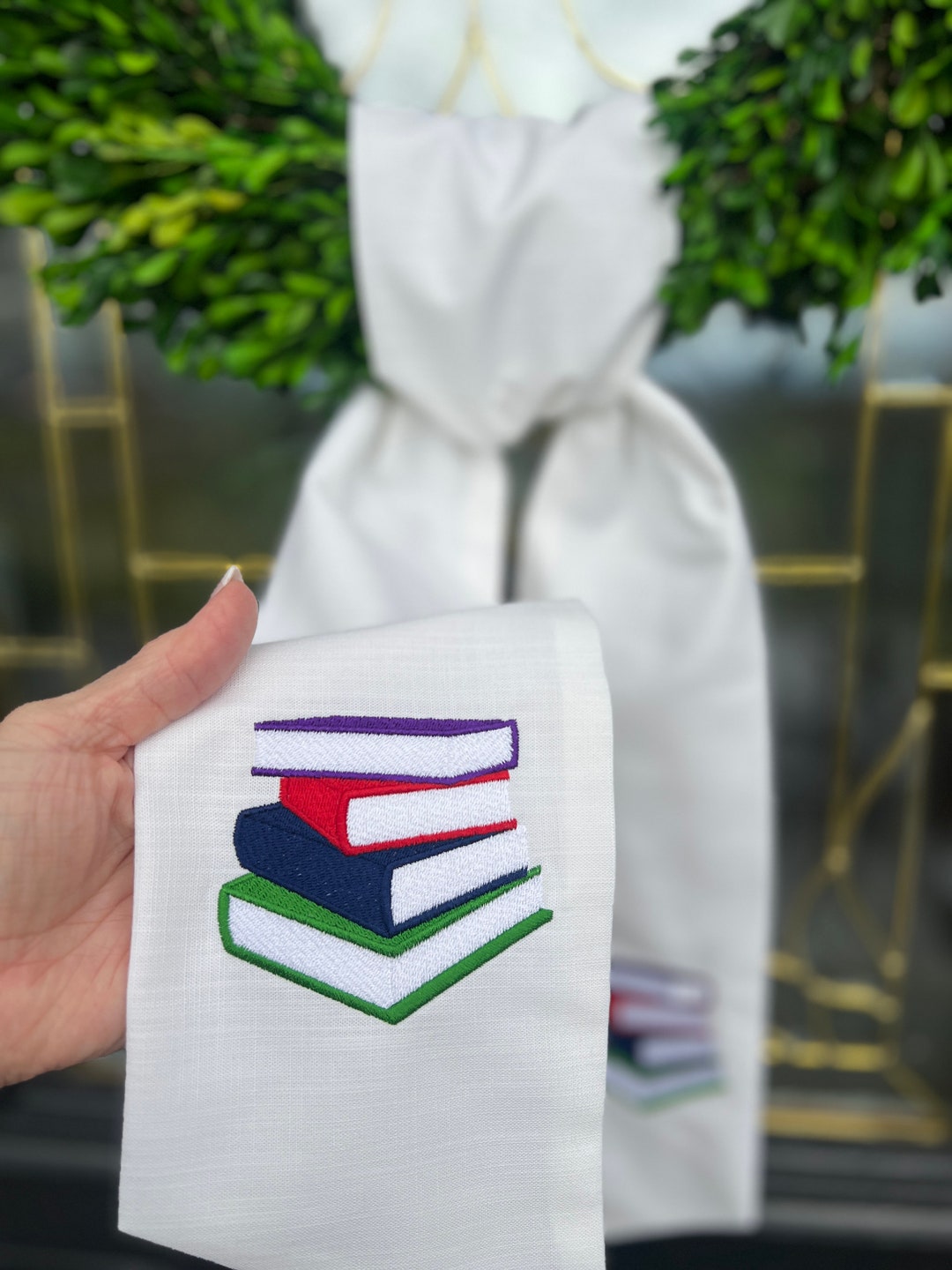 Book Club Wreath Sash, Library Door Decor, Stack of Books Wreath Sash ...