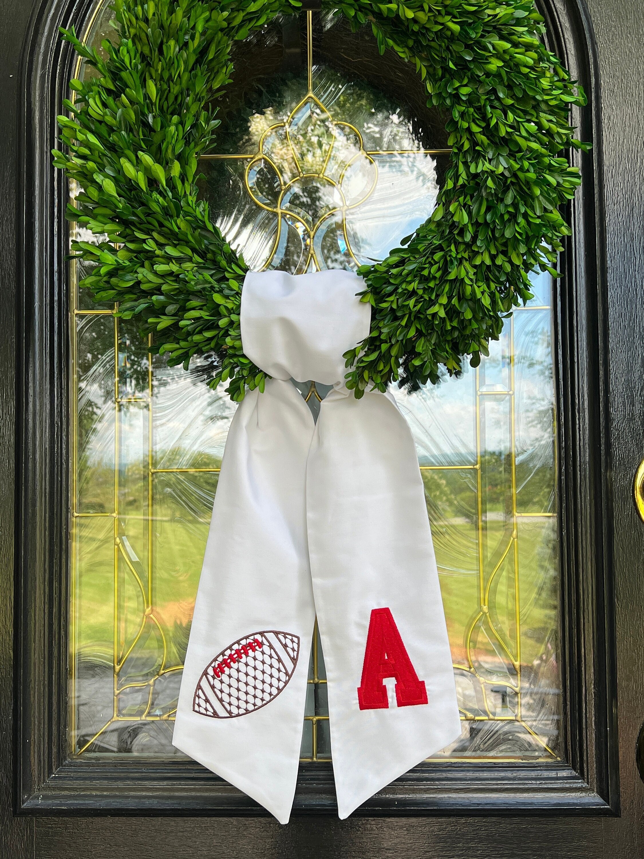 Sports Wreath Sash With Monogram, Football Game Day Wreath Bow, College ...