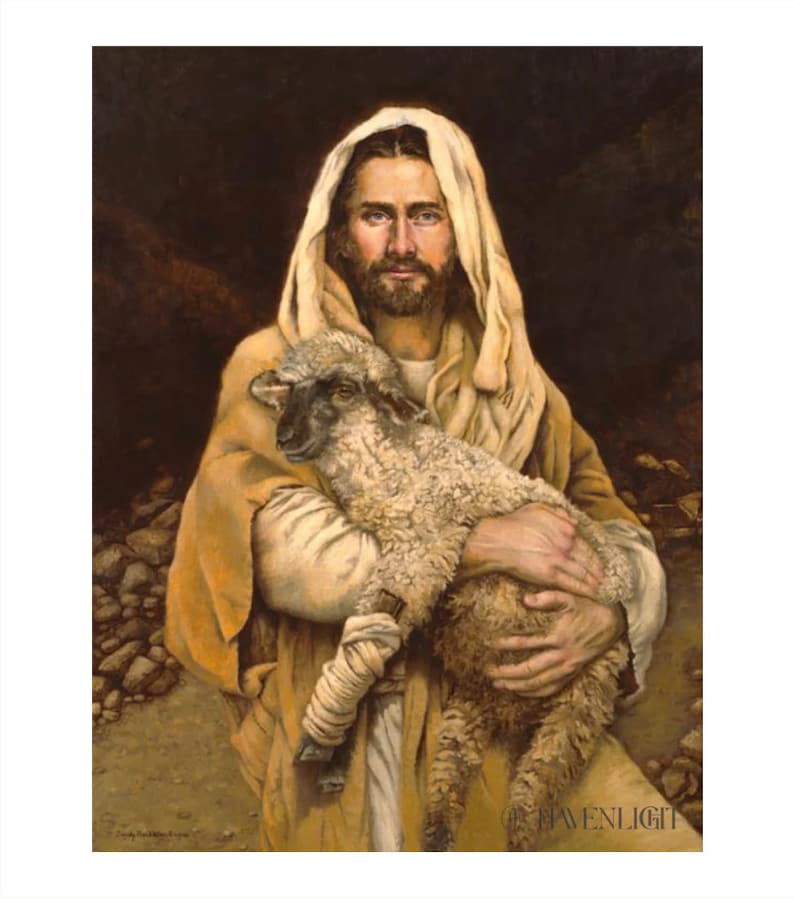 Jesus Christ Holding a Little Lamb Gold Art, Christian Catholic Lds ...
