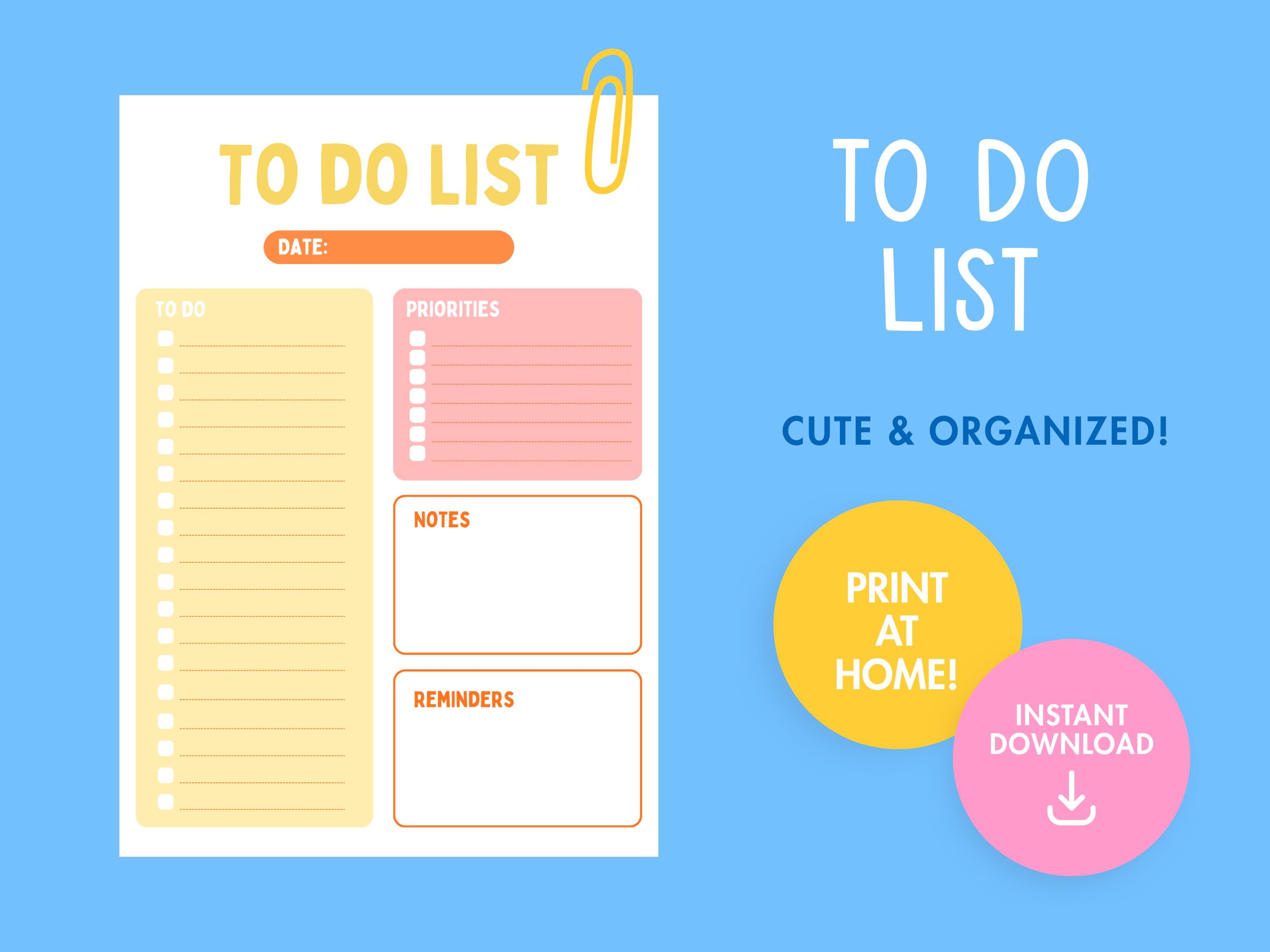 Pink & Yellow Daily To-do List: Printable Checklist (digital Download ...