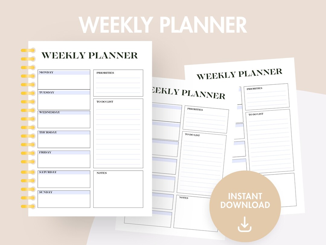 Minimal Weekly Planner, Blue Simple Weekly to Do List, Digital Download ...