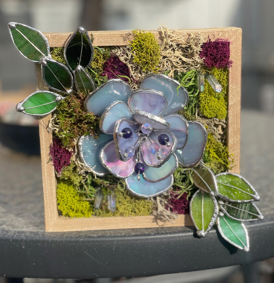 Stained Glass Purple Flower in Frame - Etsy