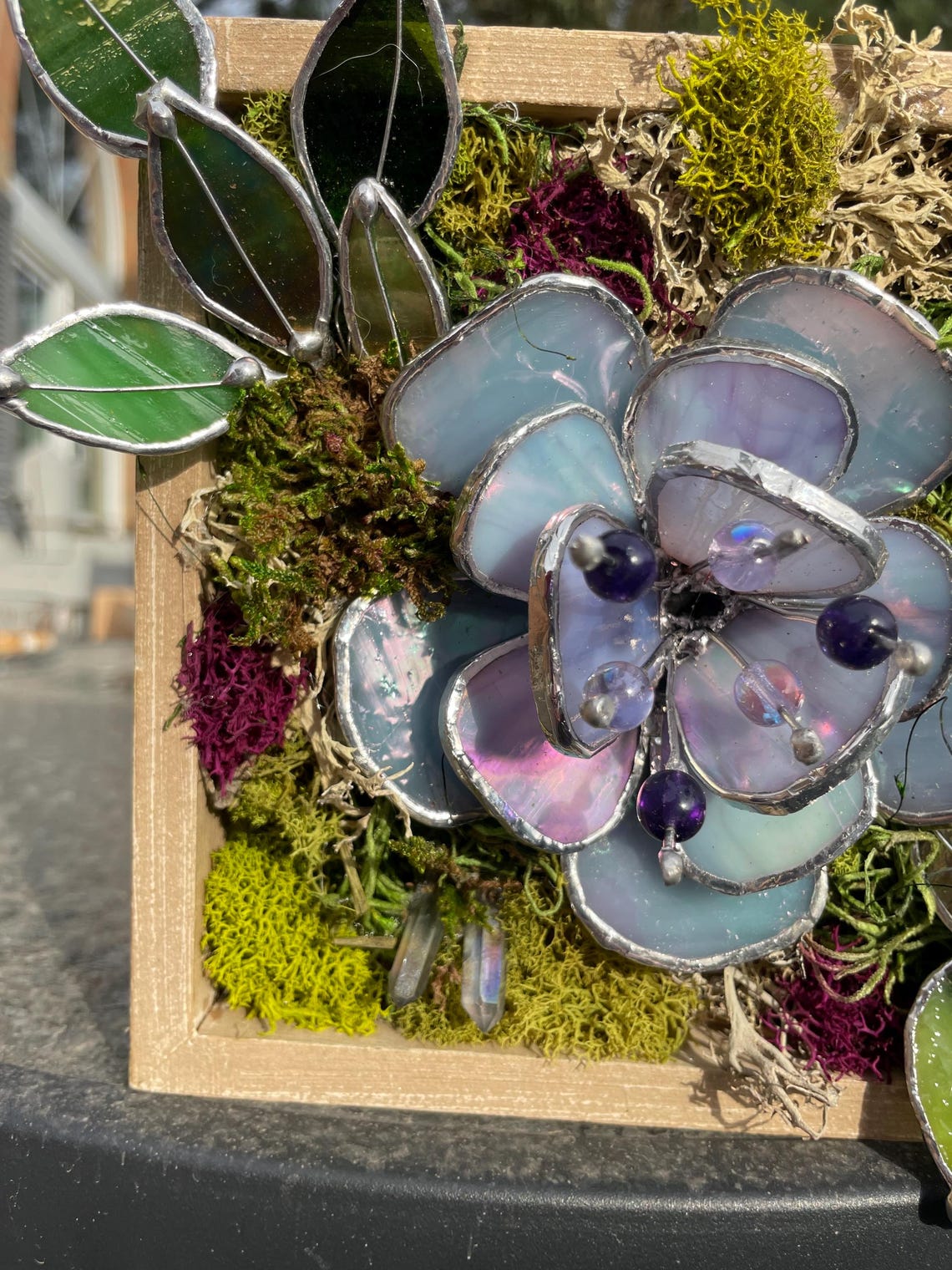 Stained Glass Purple Flower in Frame - Etsy