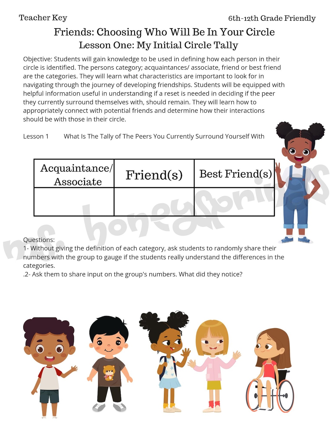 Friends Guide, Grades 6-12. Friends Choosing Who Will Be in My Circle ...