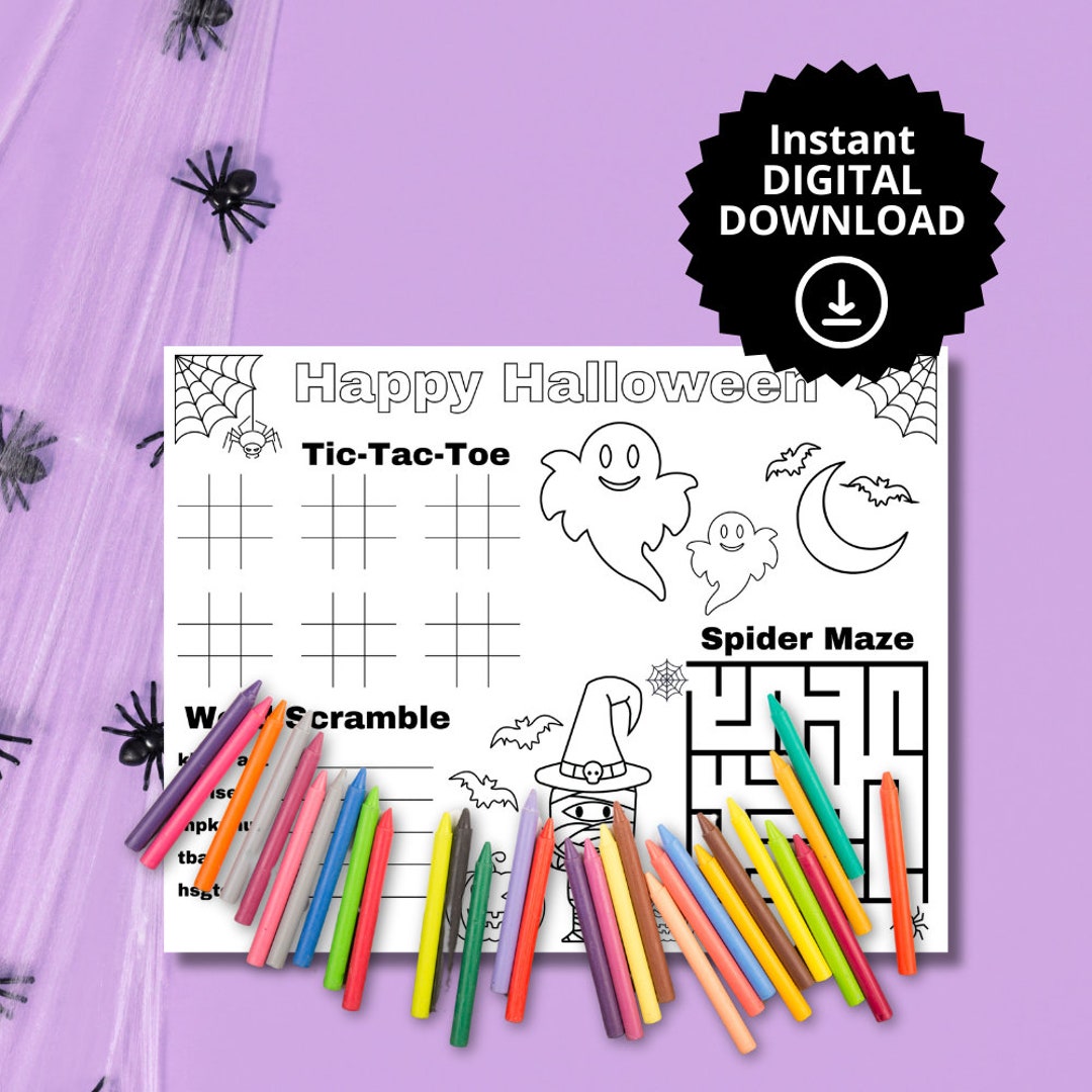 Halloween Party Coloring Activity Placemat for Kids Digital Download ...