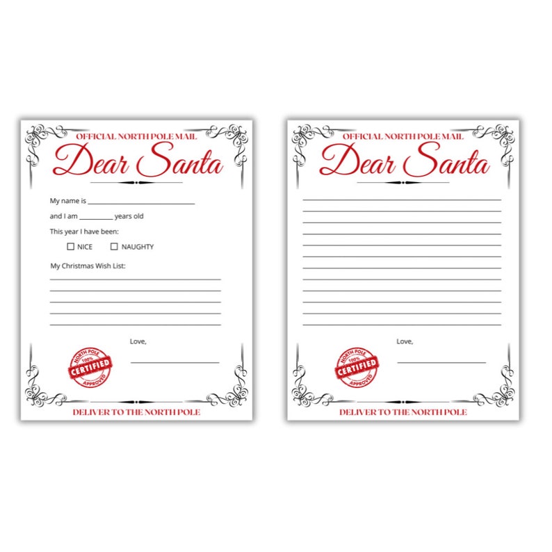 Red Dear Santa Letter Templates, Fill-in-the-blank & Write-your-own ...