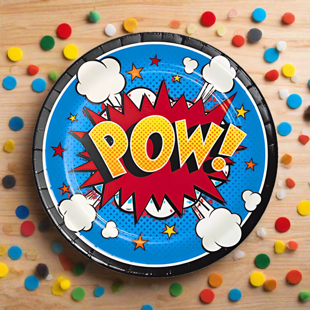 Superhero Comic Slogan 7" Dessert Plates, Superhero Party Decorations ...