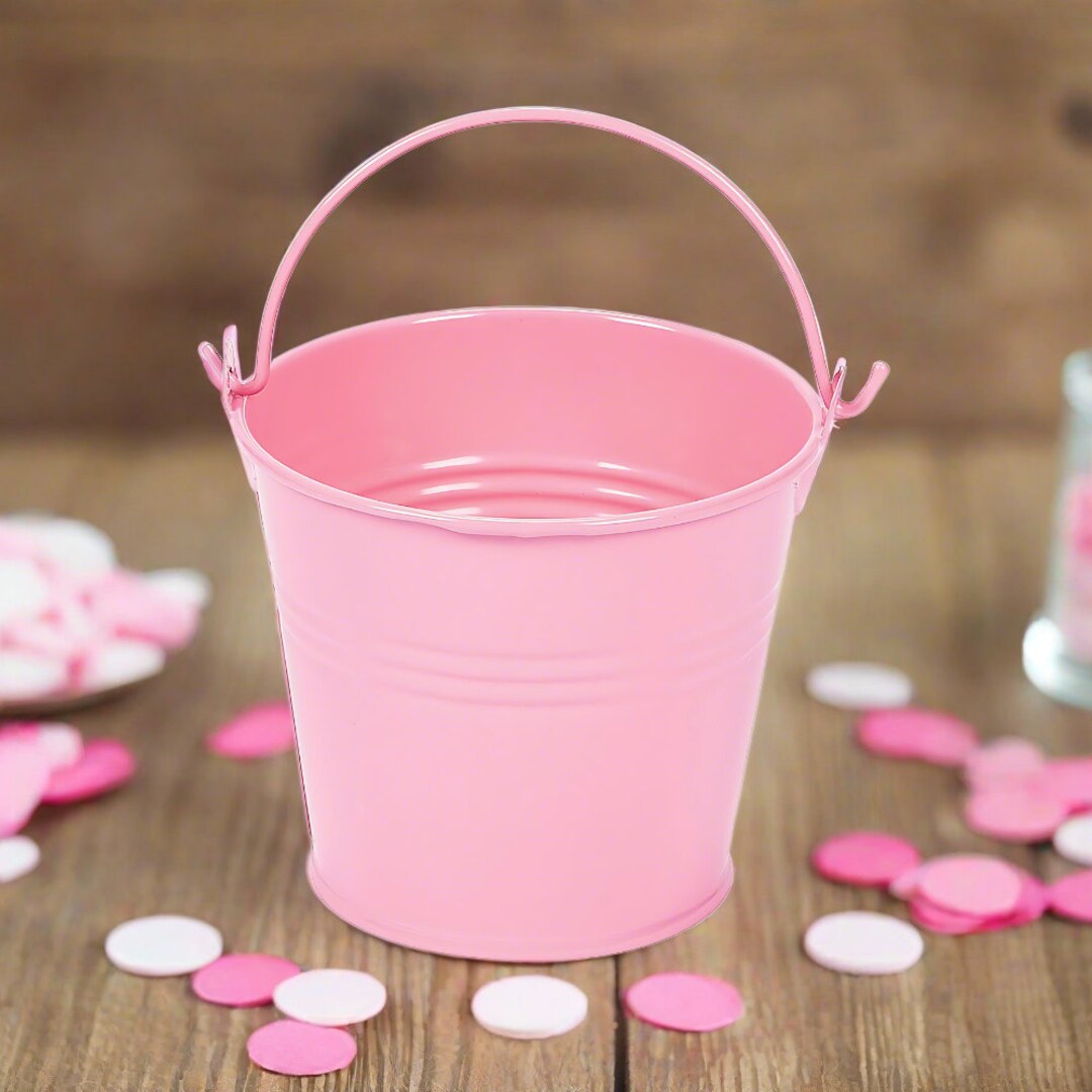 Mini Light Pink Metal Party Favor Pails With Handle, 3 Inch, Princess ...