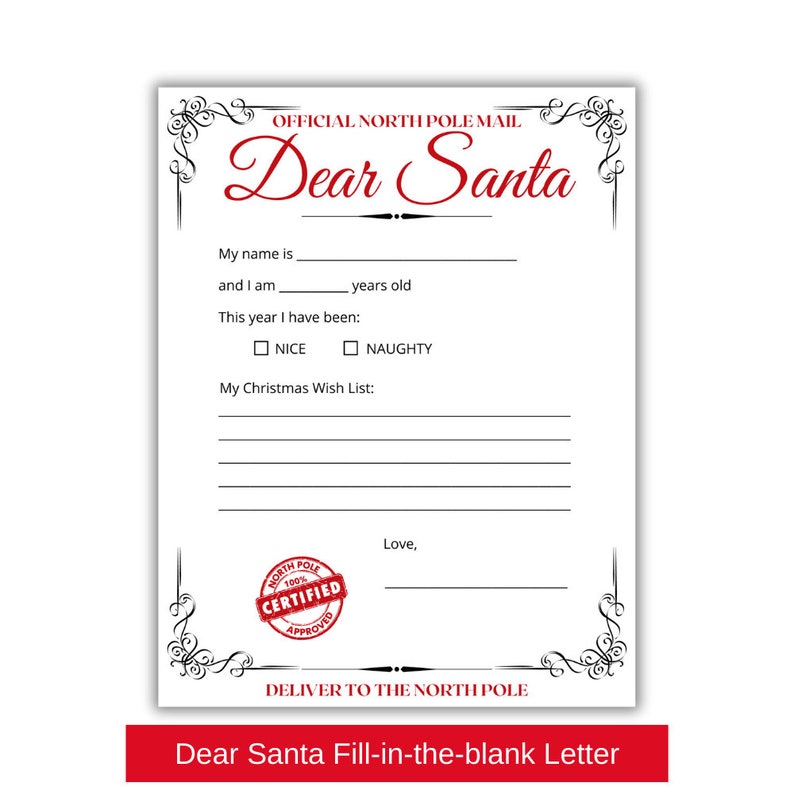 Red Dear Santa Letter Templates, Fill-in-the-blank & Write-your-own ...