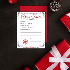 Red Dear Santa Letter Templates, Fill-in-the-blank & Write-your-own ...