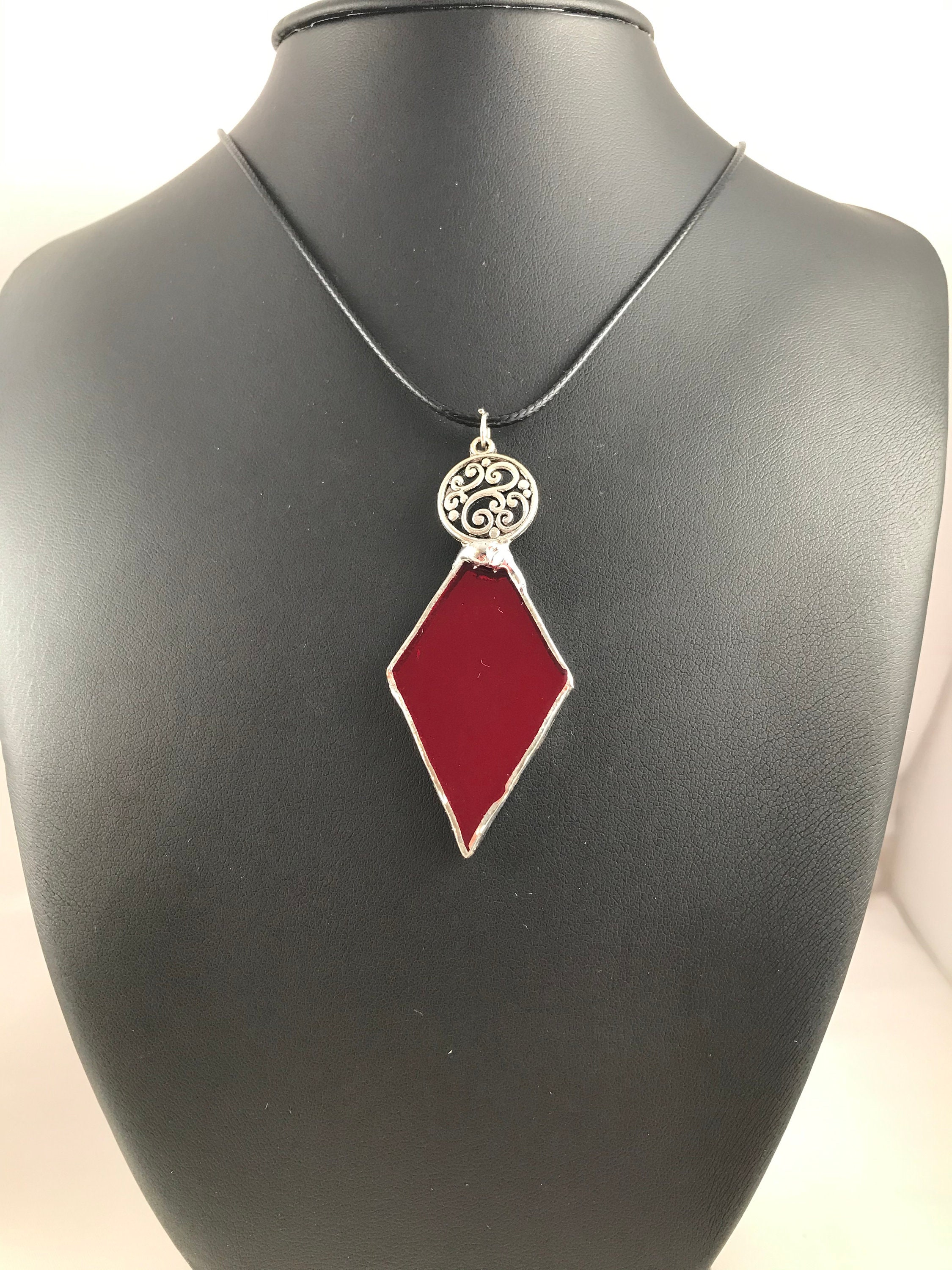 Remarkable ruby red mirrored finished stained glass pendant. | Etsy