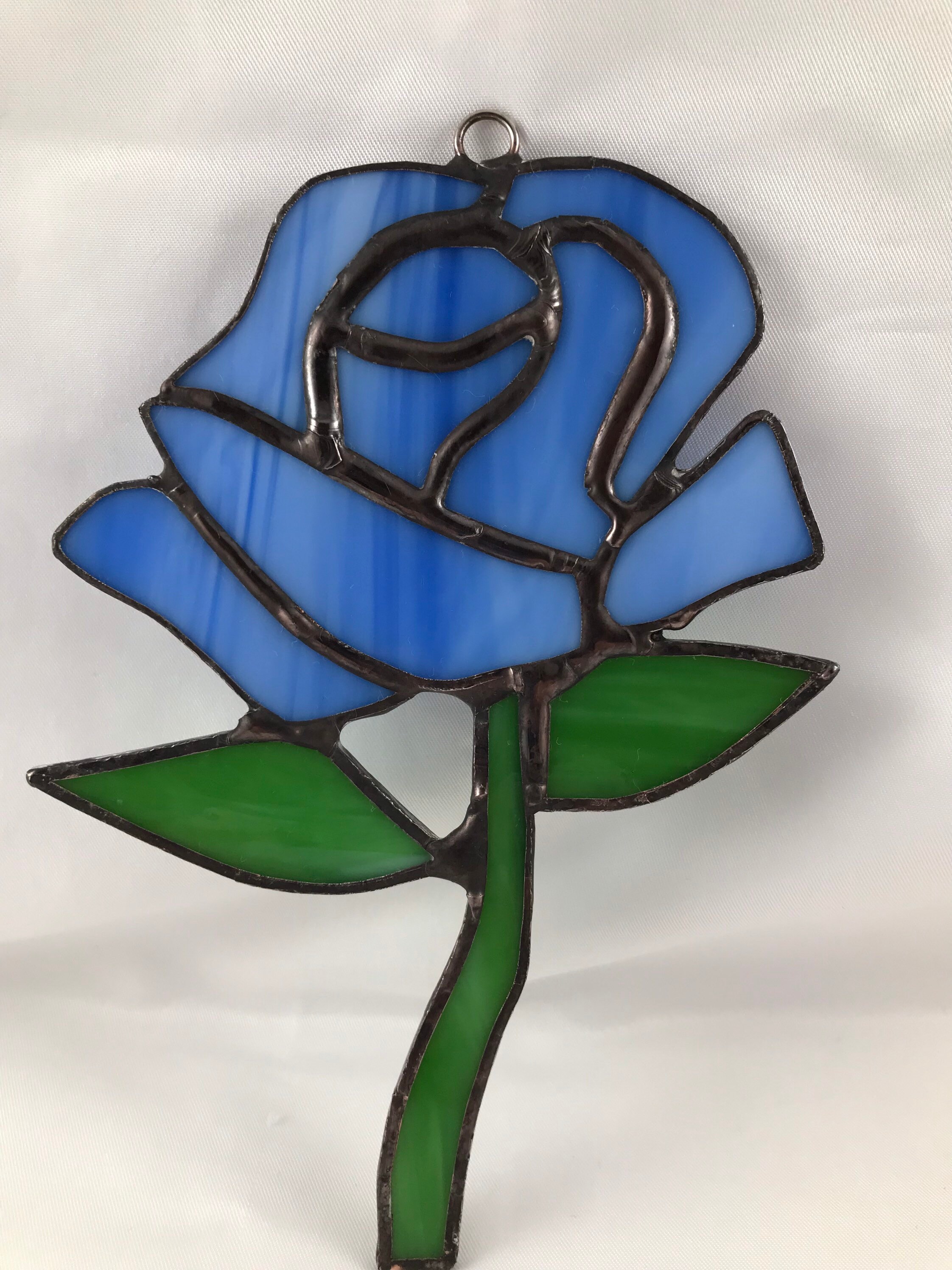 6in Stained Glass Blue Rose Suncatcher Symbol of Mystery - Etsy