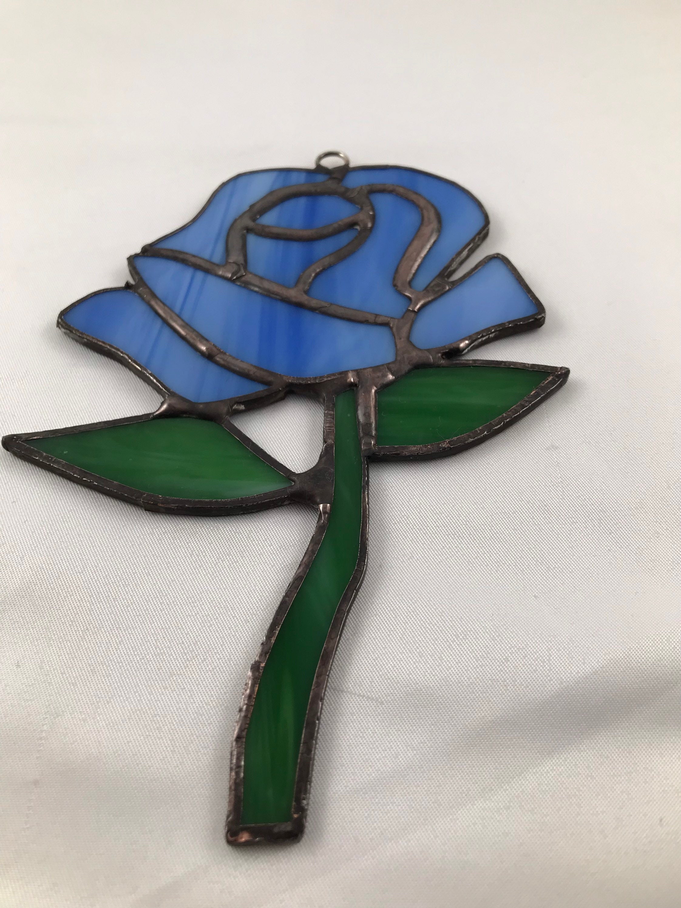 6in Stained Glass Blue Rose Suncatcher Symbol of Mystery - Etsy